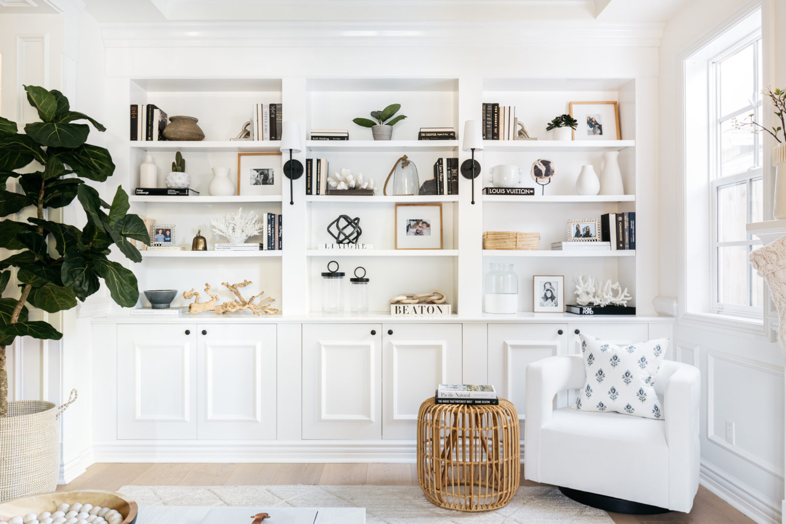 The Perfect White Living Room with Shelf Styling Goals · Haven