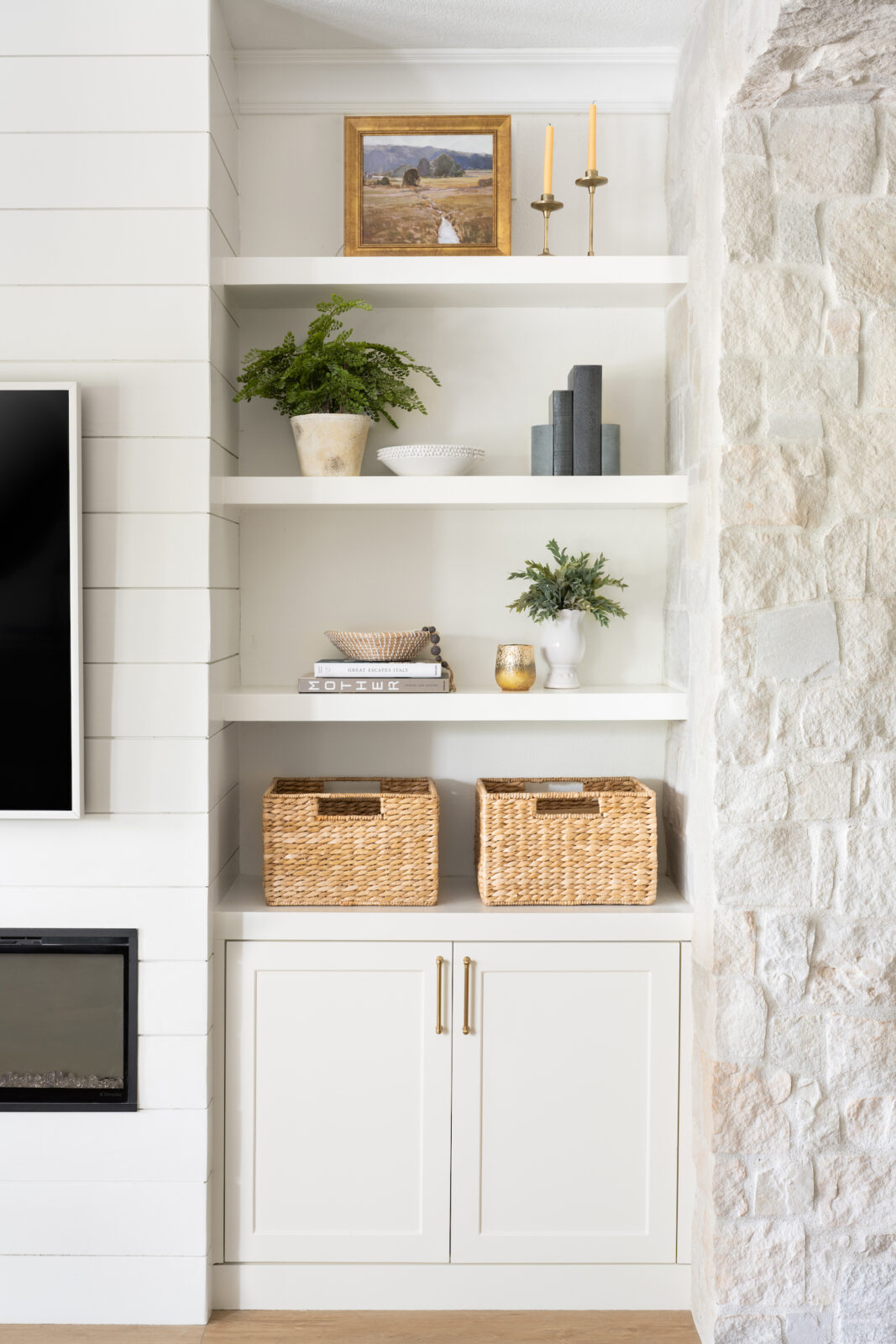 Muted Cut Stone Layers on Subtle Texture in a Neutral Transitional Home ...
