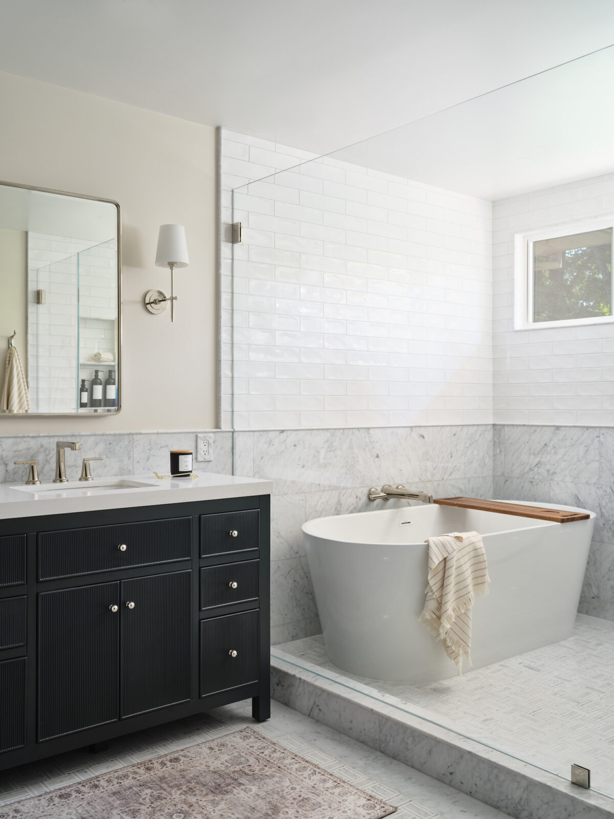 Marble Wainscot Brings Luxury to an Open and Airy Bathroom Renovation ...